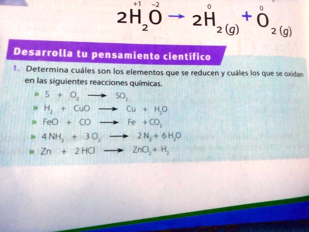 SOLVED: Química. Cuales elementos se oxidan y cuales se reducen. 2H,0 ...