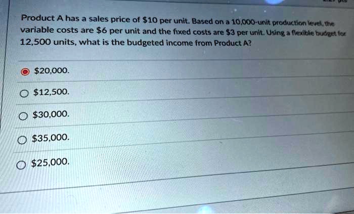 SOLVED: Product A has a sales price of 10 per unit. Based on a 10,000 ...
