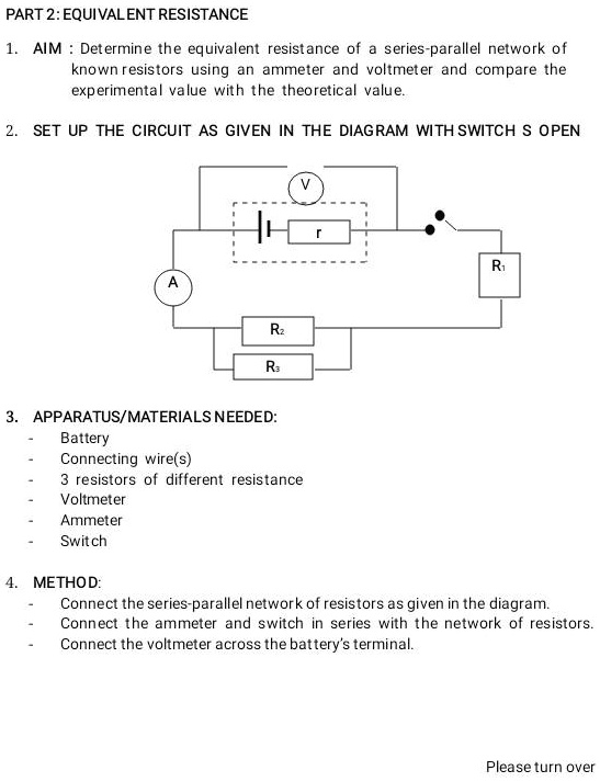PART 2: EQUIVALENT RESISTANCE 1. AIM: Determine the equivalent resistance of a series-parallel ...
