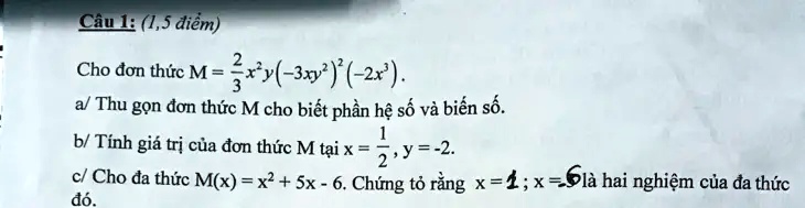 SOLVED: Cho Ä‘Æ¡n thá»©c M = 2âˆš(-Jxy) (âˆš2x). Thu gá» n Ä‘Æ¡n thá»©c ...