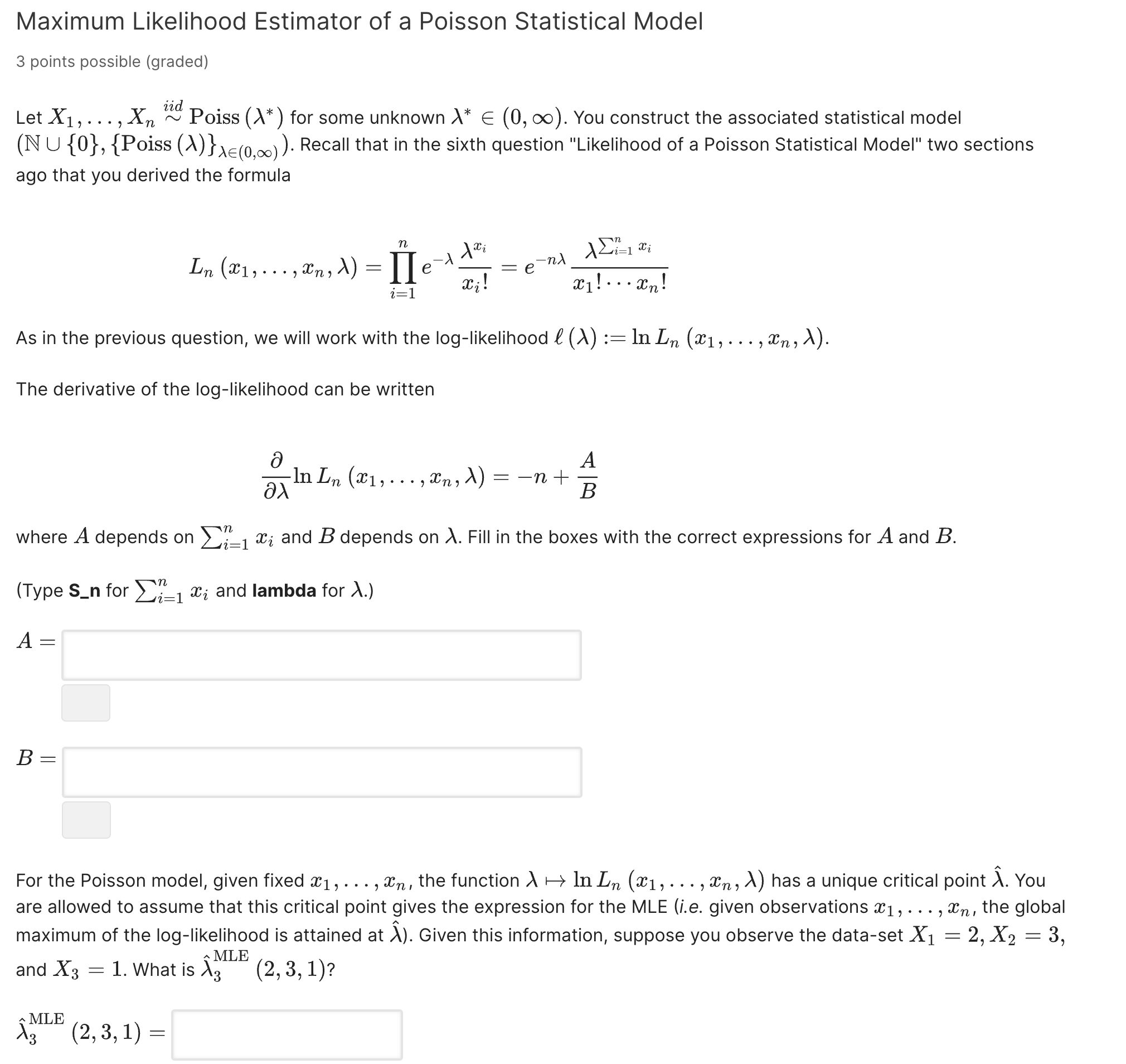Solved Maximum Likelihood Estimator Of A Poisson Statistical Model 3 4182