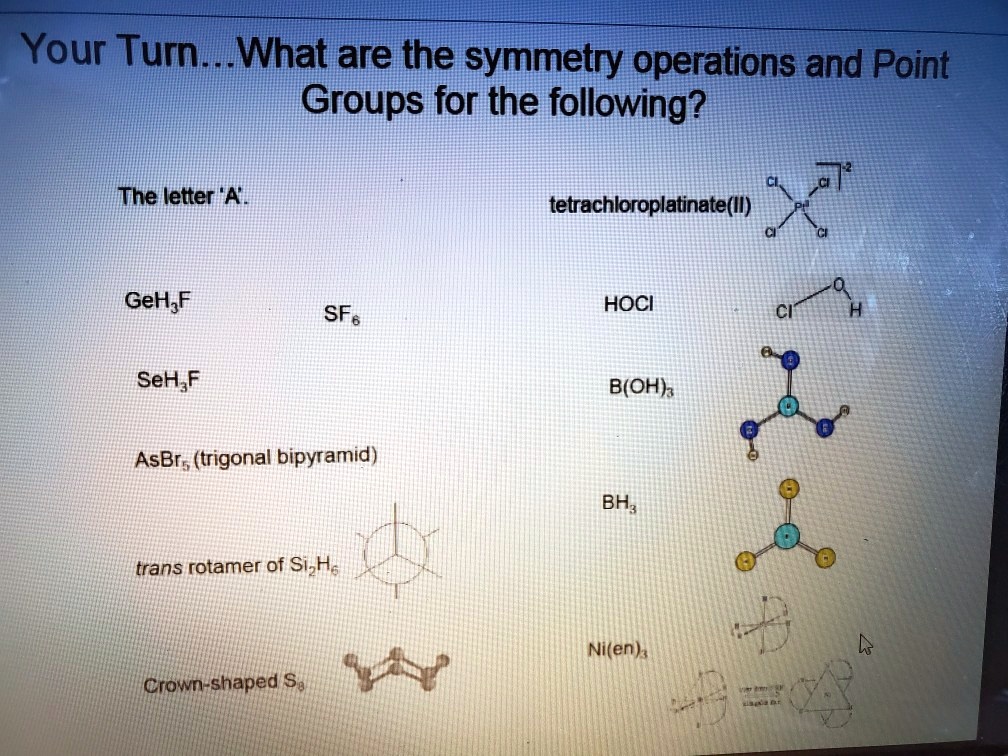 SOLVED: Your Turn: What are the symmetry operations and Point Groups for the following? The ...