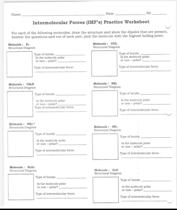 SOLVED: Nalie Dale Intermolecular Forces (IMF's) Practice Worksheet For ...
