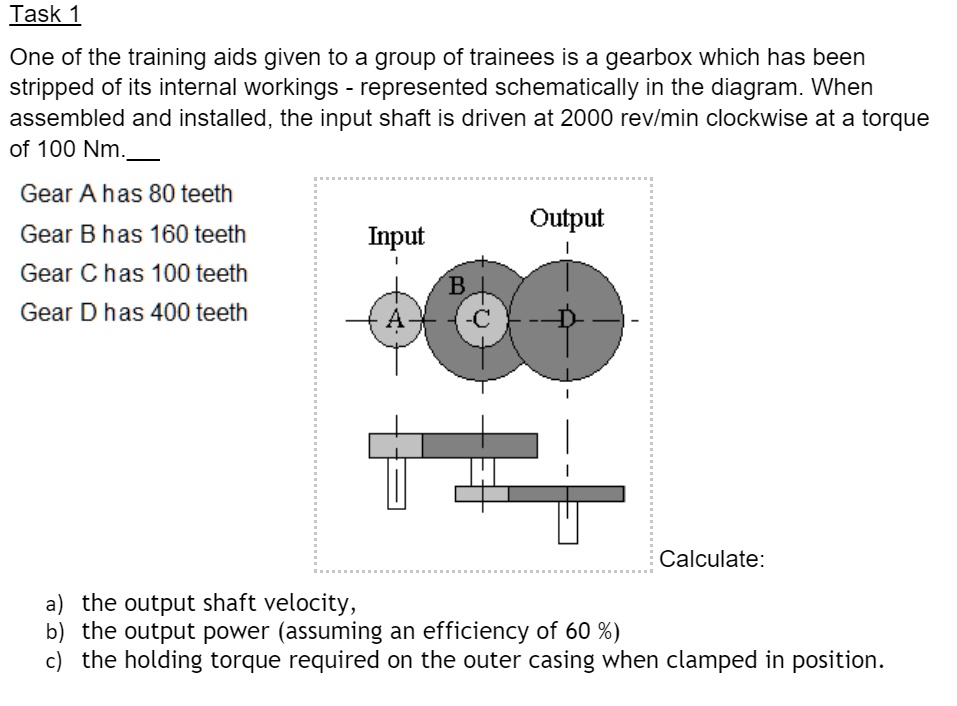 SOLVED: Task 1 One of the training aids given to a group of trainees is a gearbox which has been ...