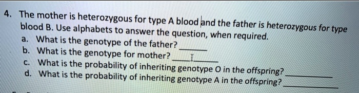 SOLVED: The mother is heterozygous for type A blood and the father is ...