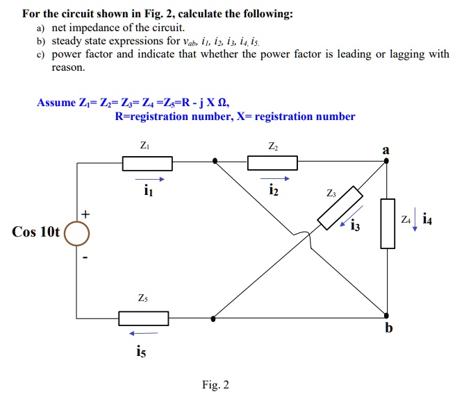 For the circuit shown in Fig. 2, calculate the following: a) net impedance of the circuit. b ...