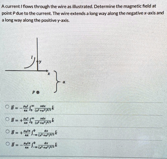 SOLVED: A current I flows through the wire as illustrated. Determine the magnetic field at point ...