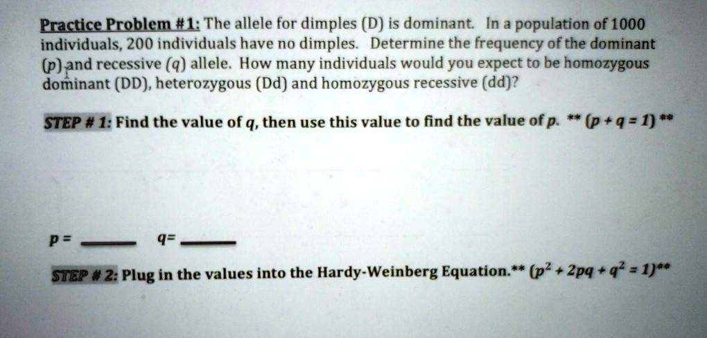 Practice Problem #1: The allele for dimples (D) is dominant. In a ...
