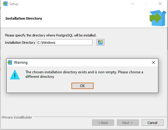 Setup Installation Directory Please specify the directory where PostgreSQL will be installed ...