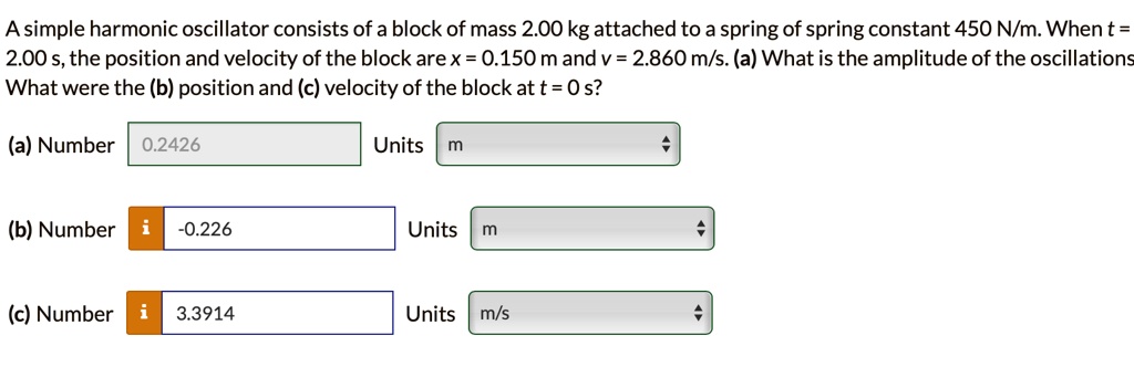 SOLVED: A simple harmonic oscillator consists of a block of mass 2.00 kg attached to a spring of ...