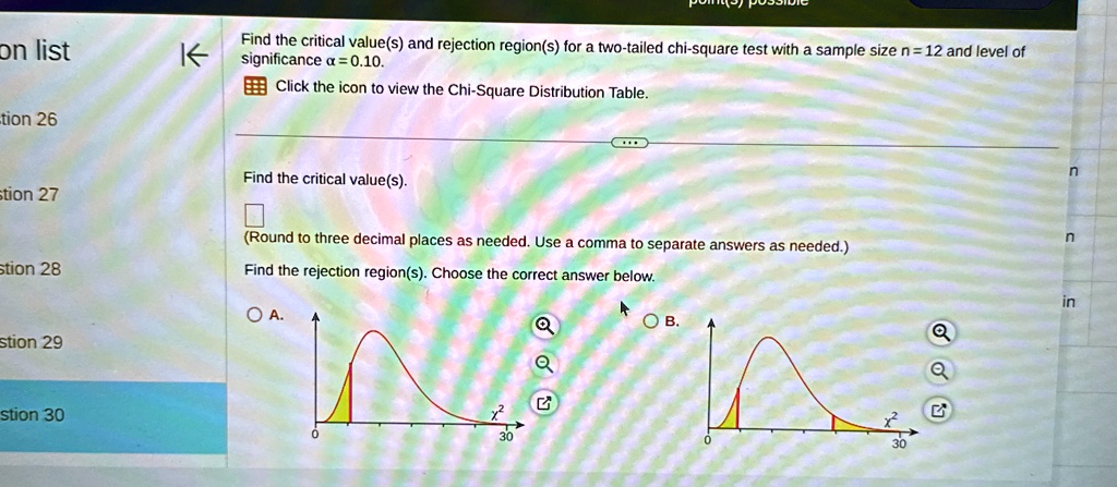 find the critical values and rejection regions for a two tailed chi ...