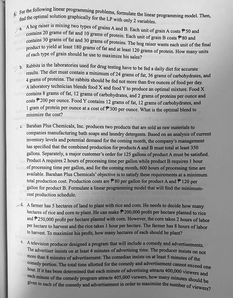 instruction for the following linear programming problems formulate the ... instruction for the following linear programming problems formulate the ...