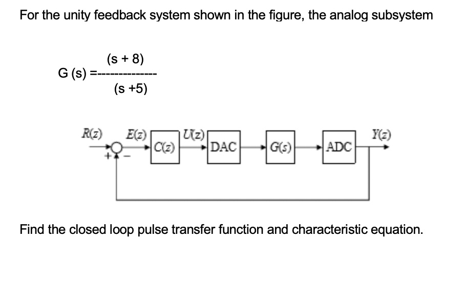 SOLVED: For the unity feedback system shown in the figure, the analog ...