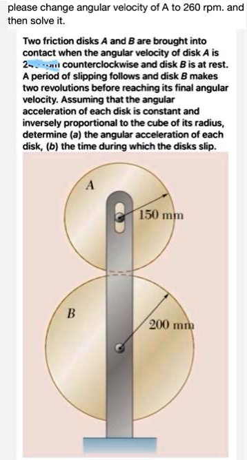 Please change the angular velocity of A to 260 rpm and then solve it: Two friction disks A and B ...