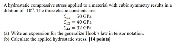 A hydrostatic compressive stress applied to a material with cubic symmetry results in a dilation ...