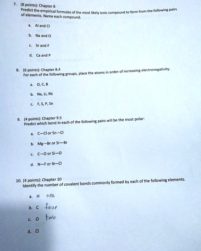 8 points chapter 8 predict the empirical formulas of the most likely ionic compound form from ...