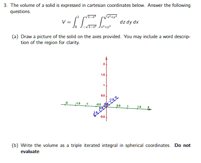 SOLVED:The volume of solid is expressed in cartesian coordinates below ...