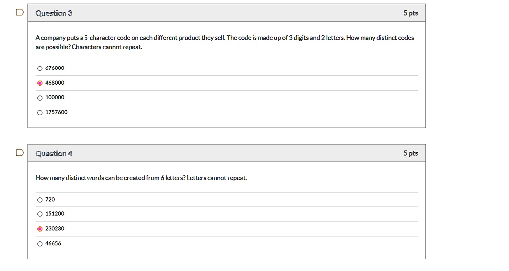 SOLVED: A company puts a 5-character code on each different product ...