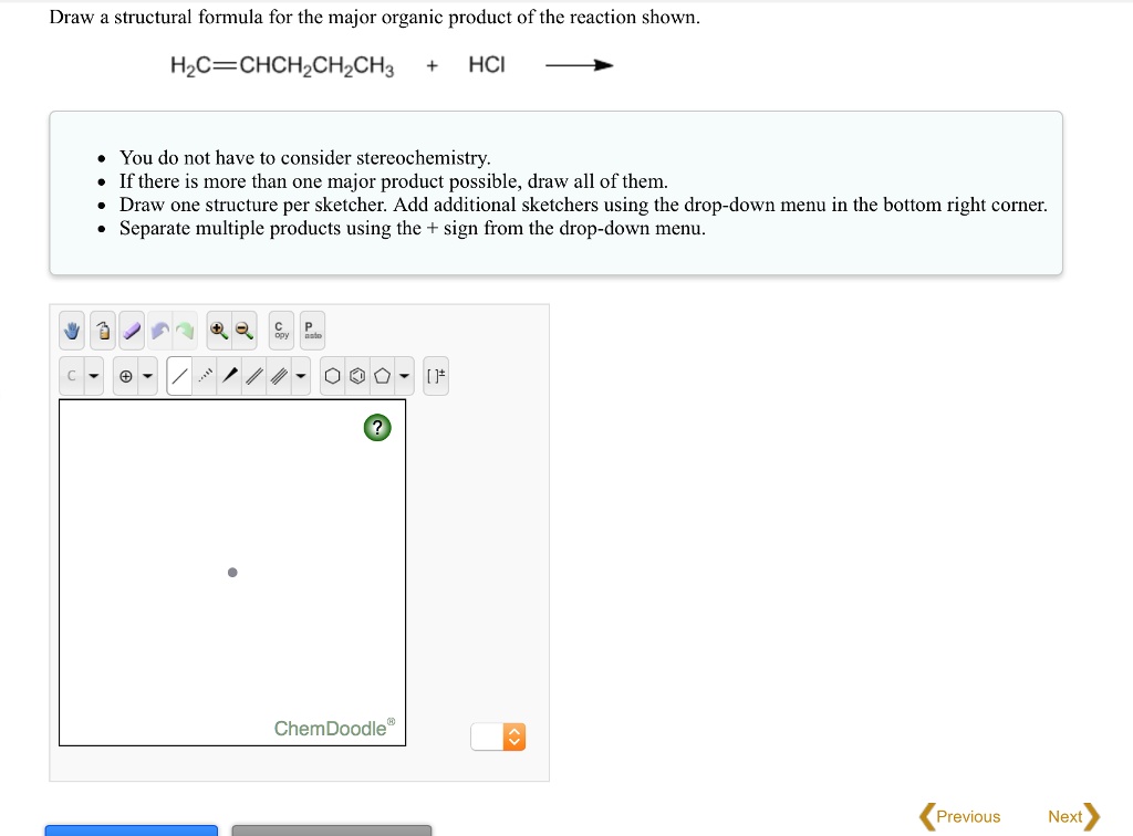 SOLVED: Draw the structural formula for the major organic product of the reaction shown: H3C-CH ...