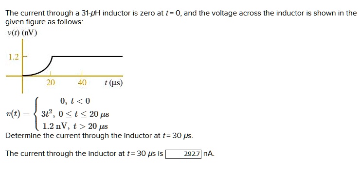 The current through a 31-uH inductor is zero at t=0, and the voltage ...