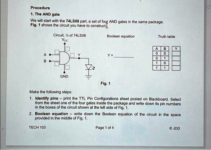 Procedure 1. The AND gate We will start with the 74LS08 part, a set of ...