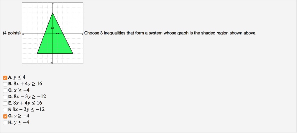 4 points choose 3 inequalities that form a system whose graph is the ...