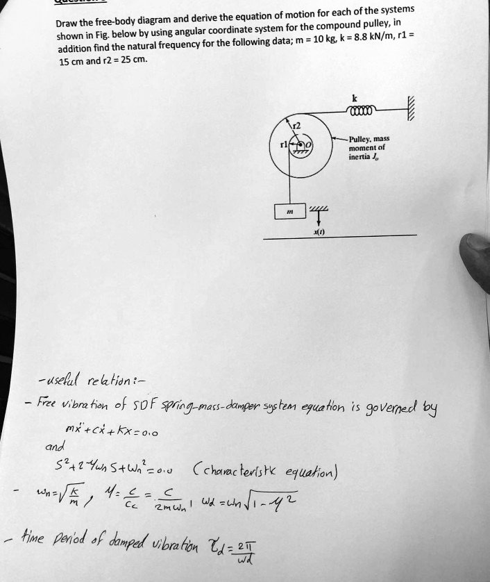 Draw the free-body diagram and derive the equation of motion for each ...