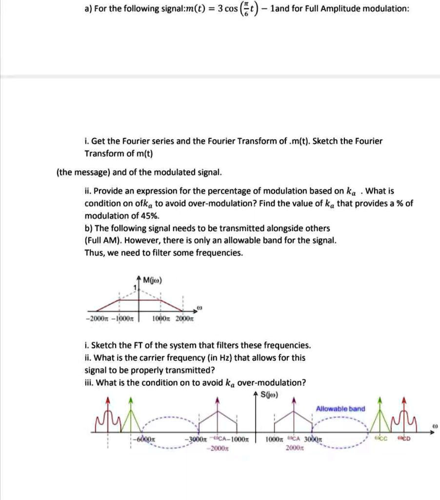 a) For the following signal: m(t) = 3 cos((π)/(6)t) - 1 and for Full ...