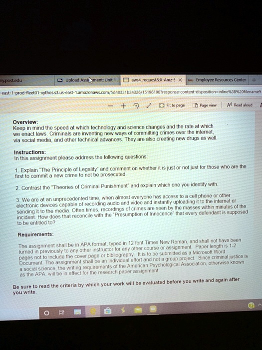 my.post.edu Upload Assiment: Unit 1. aws4request X-Amz- X Employee Resources Center + -east-1 ...