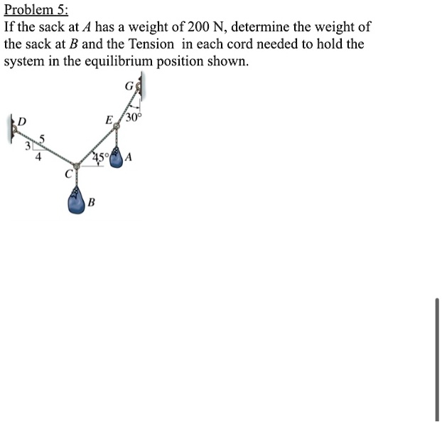 SOLVED: Problem 5: If the sack at A has a weight of 200 N, determine ...