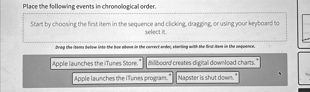 Place the following events in chronological order. Start by choosing ...