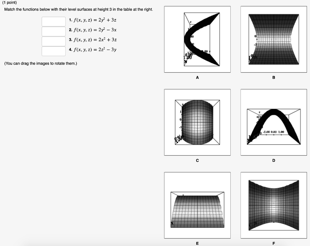 point match the functions below with their level surfaces at height 3 ...