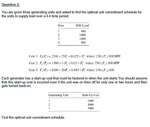 SOLVED: Question 2: You are given three generating units and asked to find the optimal unit ...