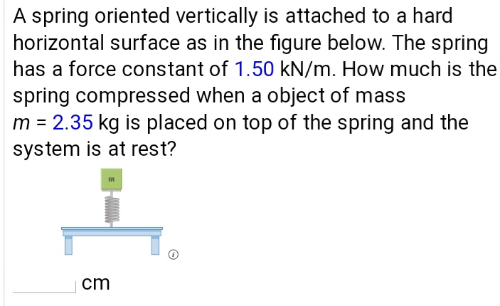 a spring oriented vertically is attached to a hard horizontal surface ...