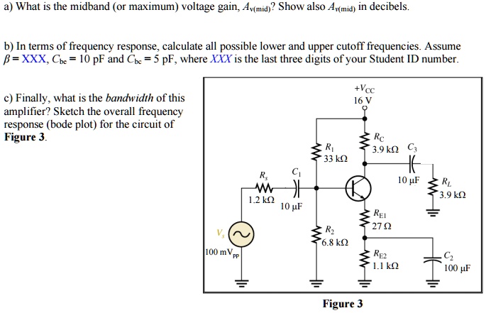 a) What is the midband (or maximum) voltage gain, Av(mid)? Show also Av ...