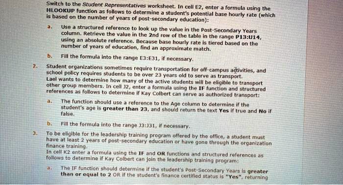 Switch to the Student Representatives worksheet. In cell E2, enter a ... Switch to the Student Representatives worksheet. In cell E2, enter a ...
