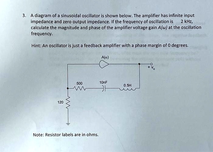 3. A diagram of a sinusoidal oscillator is shown below. The amplifier has infinite input ...