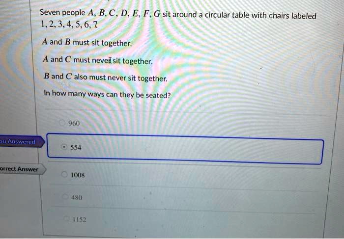 SOLVED: Seven people A, B, C, D, E, F, G sit around a circular table ...