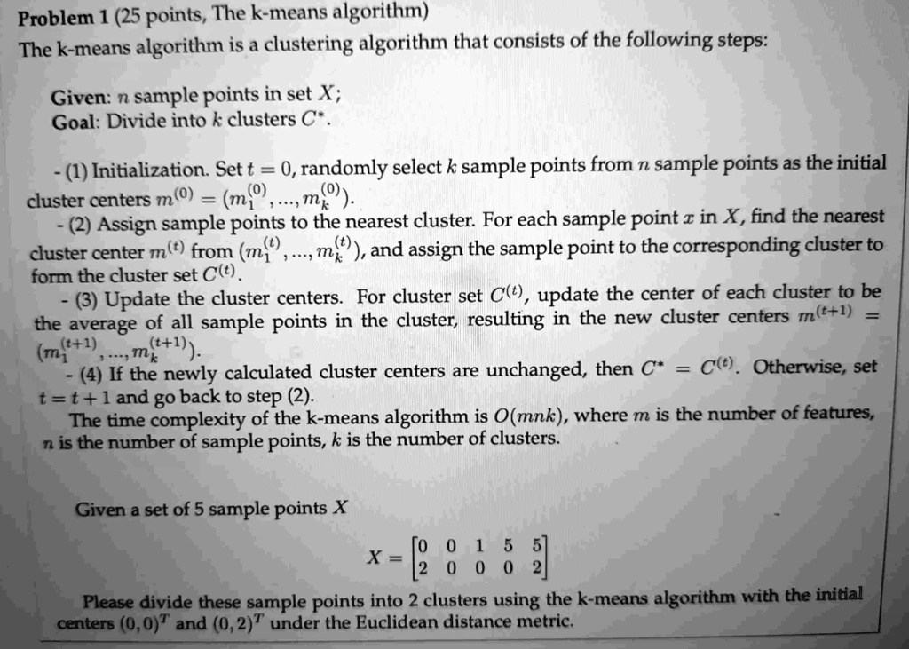 Solved Problem 1 25 Points The K Means Algorithm The K Means Algorithm Is A Clustering