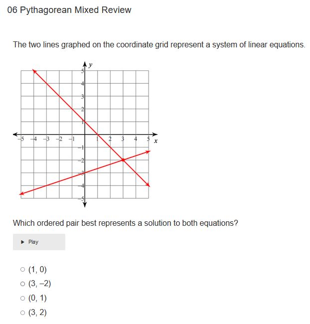 06 Pythagorean Mixed Review The two lines graphed on the coordinate grid represent a system of ...