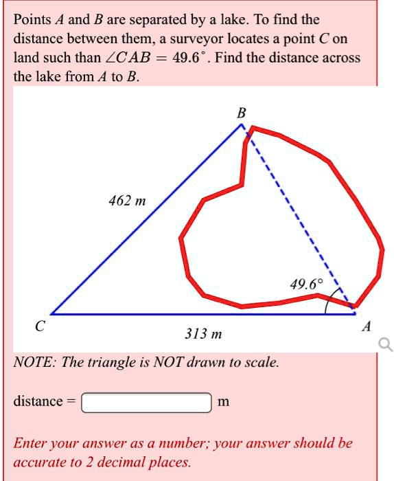 Points A and B are separated by a lake. To find the distance between ...