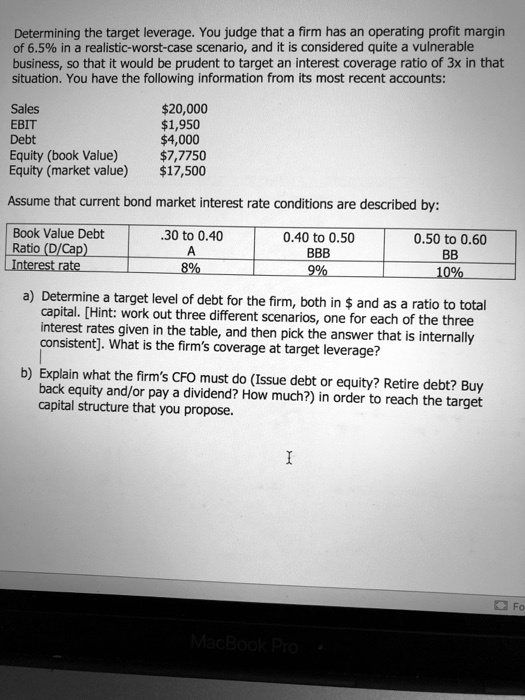 SOLVED: Determining the target leverage. You judge that a firm has an ...