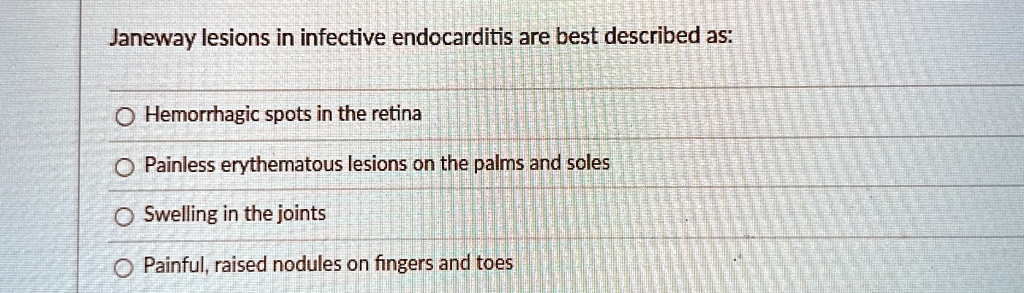 janeway lesions in infective endocarditis are best described as ...