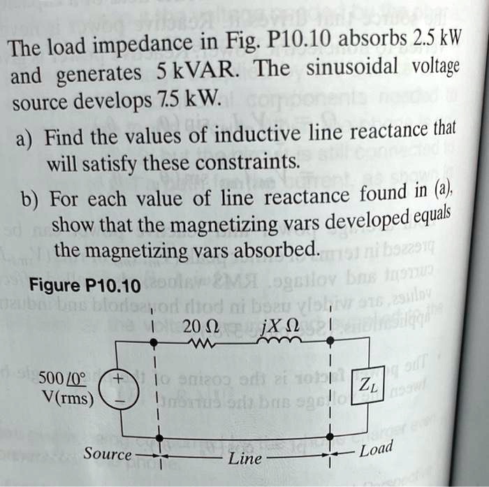 SOLVED: The load impedance in Fig.P10.10 absorbs 2.5 kW and generates 5 ...