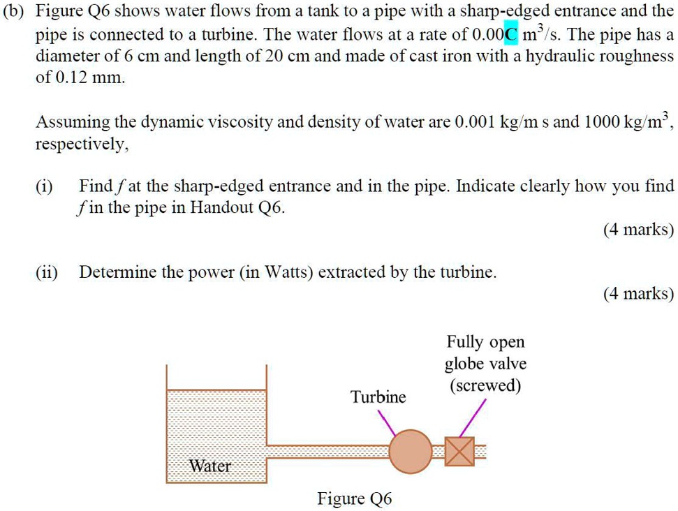 SOLVED: C = 3 Water height in the tank = 35m b) Figure Q6 shows water ...