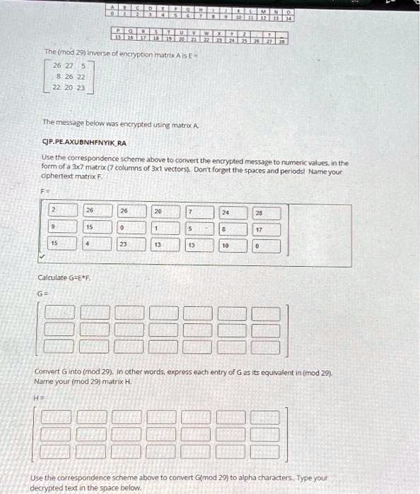 Solved The Inverse Of Encryption Matrix A Is E 26 275 826 22 20 23 The Message Below Was 