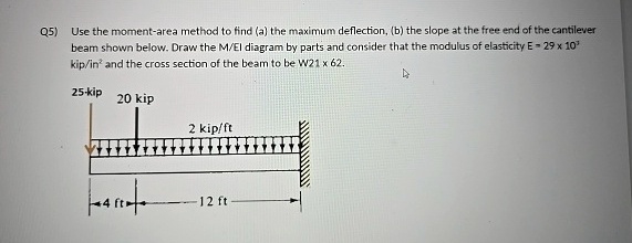 q5 use the moment area method to find a the maximum deflection b the ...