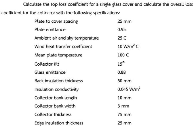 calculate the top loss coefficient for a single glass cover and ...