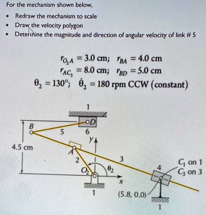 SOLVED: For the mechanism shown below: - Redraw the mechanism to scale ...