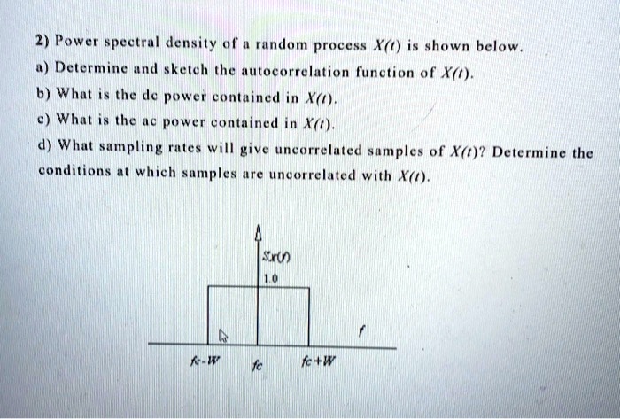 SOLVED: 2. Power spectral density of a random process X is shown below. a) Determine and sketch ...